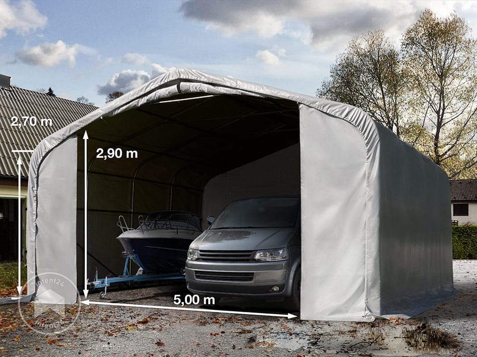 7x7 m, Tente garage de stockage, PVC 850, porte 5,0x2,9 m, gris, avec ...