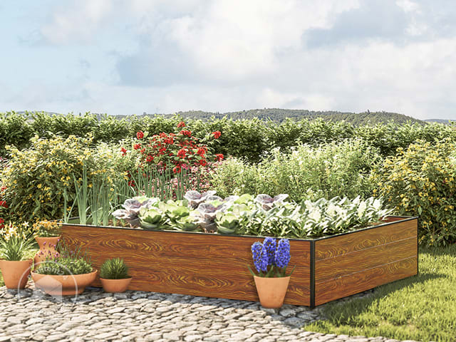 Moestuinbak 195x150 cm, laklaag met houtoptiek, 39 cm hoog (GFPV00530 ...