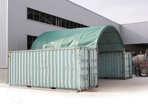 Container overkapping 6x6 m, PRIMEtex 2300 brandvertragend donkergroen ...