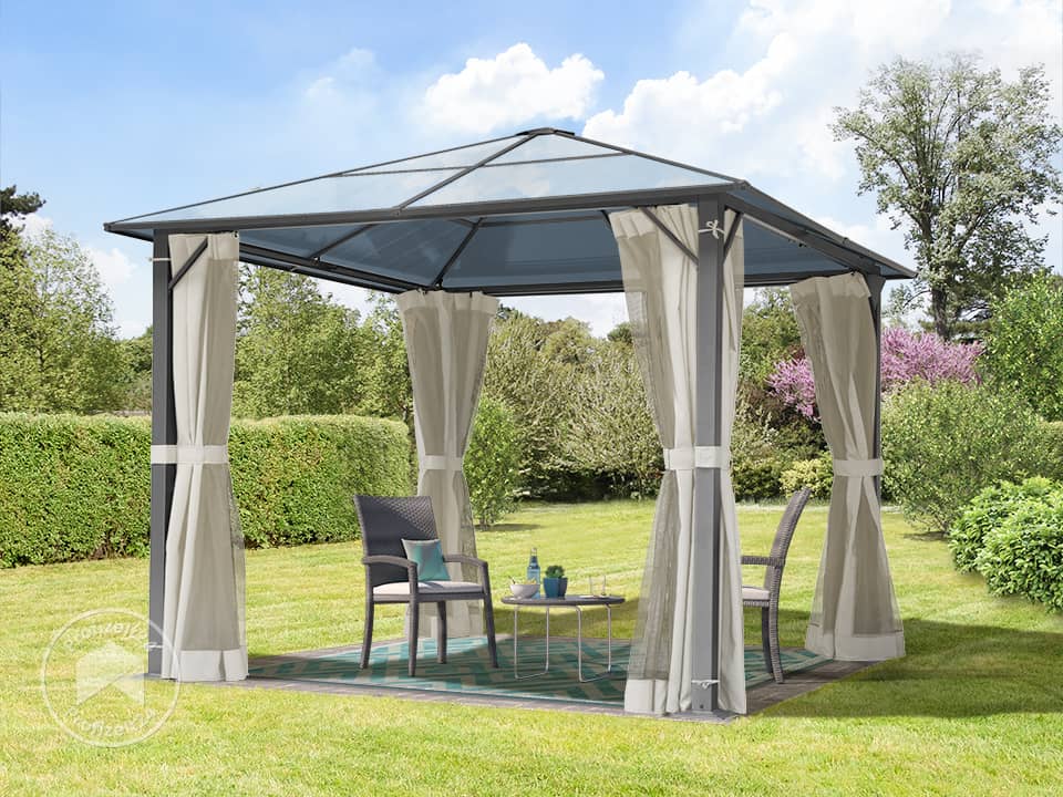 Gartenpavillon 3x3m Polycarbonat (Hardtop), 4 Seitenteile (300215 ...