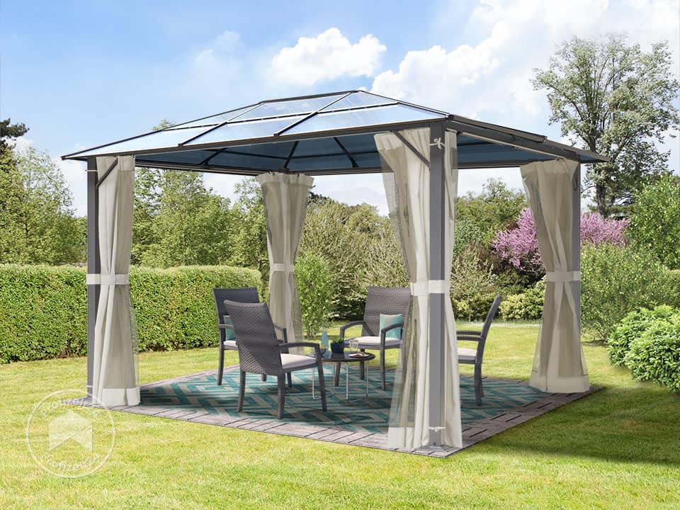 Gartenpavillon 3x3.65m Polycarbonat (Hardtop), 4 Seitenteile (300199 ...