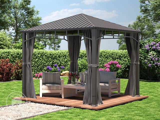Gartenpavillon 3x3m Stahl (Hardtop), 4 Seitenteile (300193) | Profizelt24