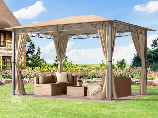 Kerti pavilon, 3x4m, anyagtető, 4 oldalpanellel együtt, szürkésbarna ...