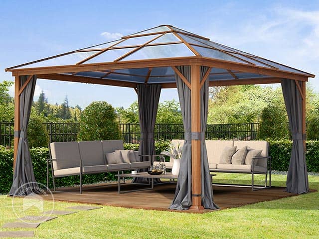 Kerti pavilon, 4x4m, keménytető, 4 oldalpanellel együtt, loft szürke ...