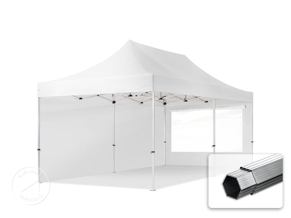 Nůžkový stan 3x6 m, hliník, vč. 2 bočnic bílá - svetstanu.cz