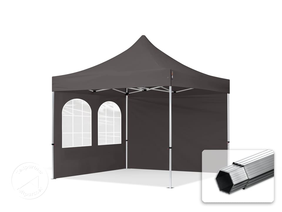 3x3m, aluminium, easy-up-pavillon, 2 sidedele, mørkegrå - teltpartner.dk