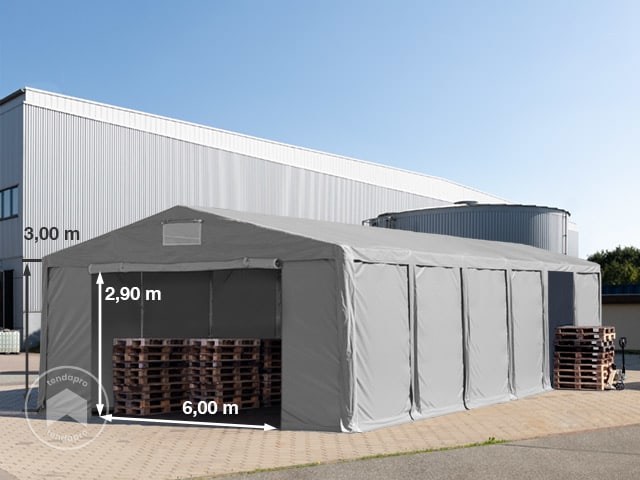 8x16m tenda capannone, altezza 3,0m porta a cerniera, PVC 850, grigio ...