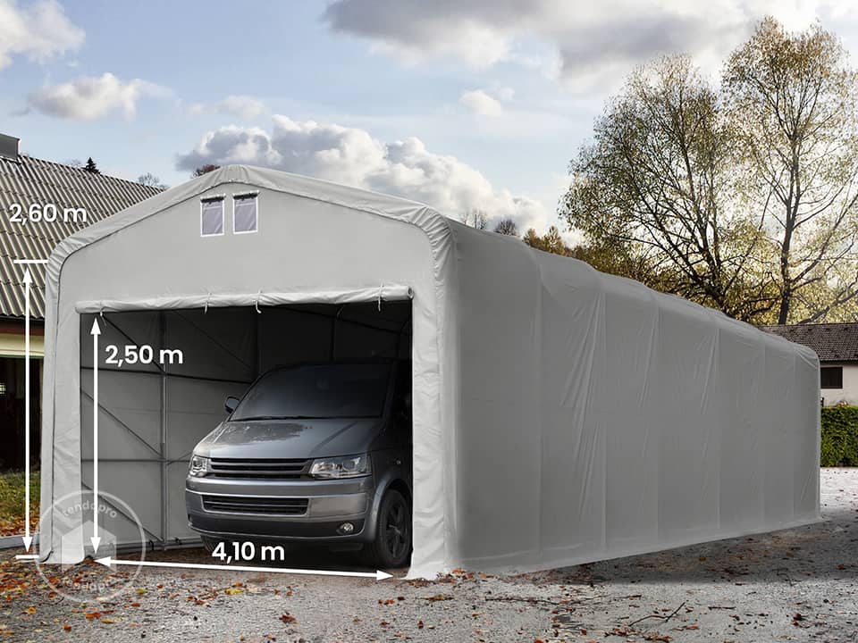 5x20m tenda garage 2,6m, PVC 850, grigio, con statica (sottofondo in ...